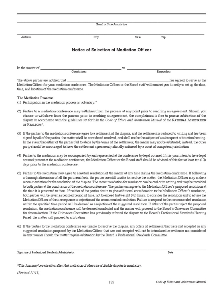 CEAM Notice of Selection of Mediation Officer | PDF | Mediation ...