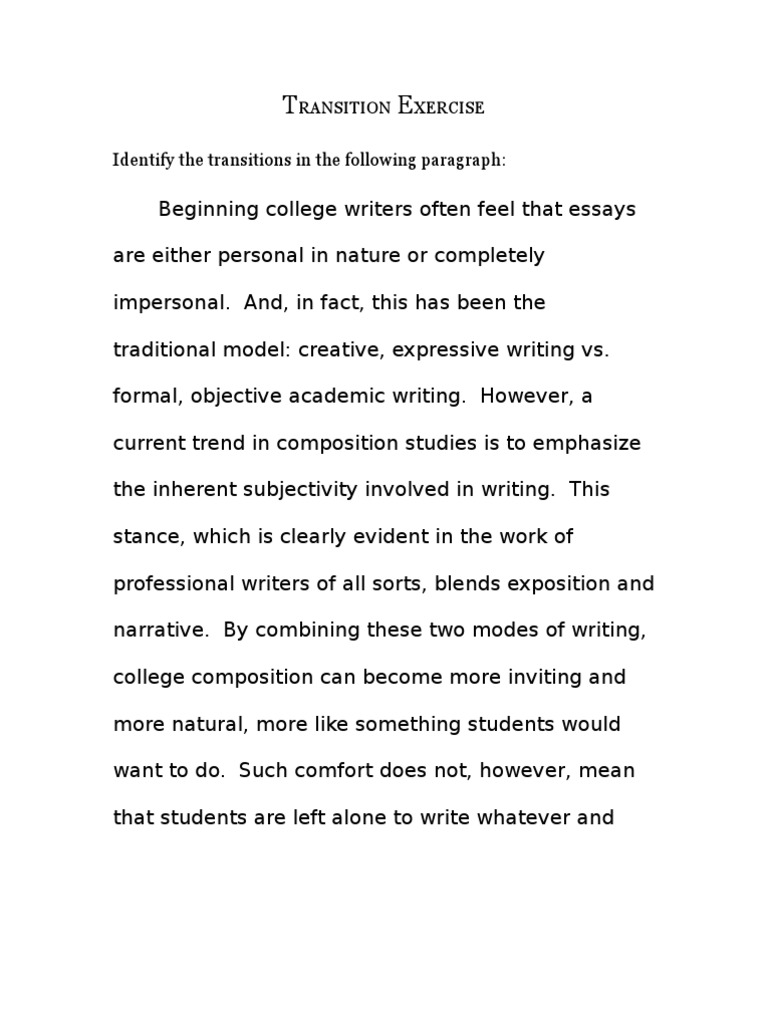 Transition Exercise Pdf