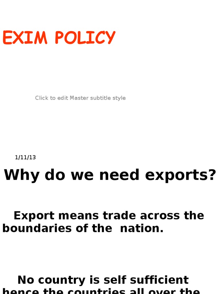 Exim Policy: Click To Edit Master Subtitle Style | PDF
