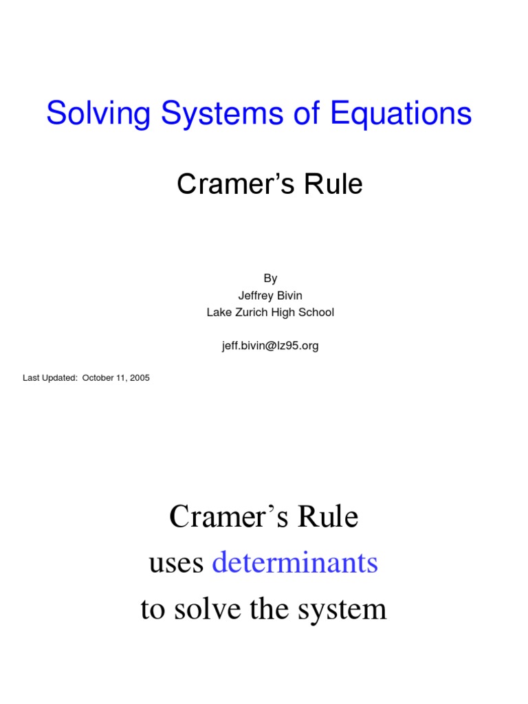 Solving Systems of Equations: Cramer's Rule | PDF