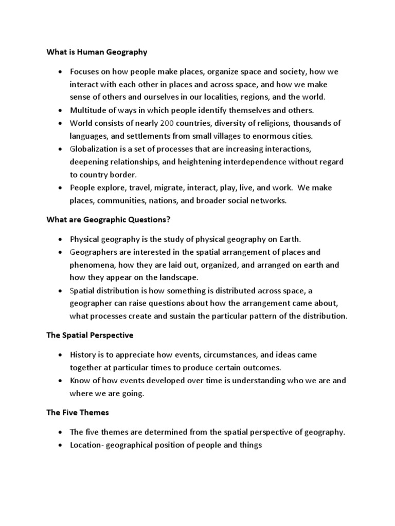 AP Human Geography Chapter 1 Outline and Study Guide | PDF | Geography ...