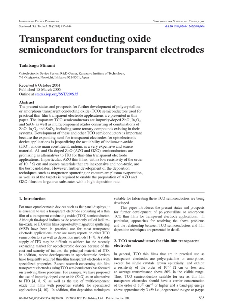 Transparent Conducting OxideTransparent Conducting Oxide | PDF | Zinc ...