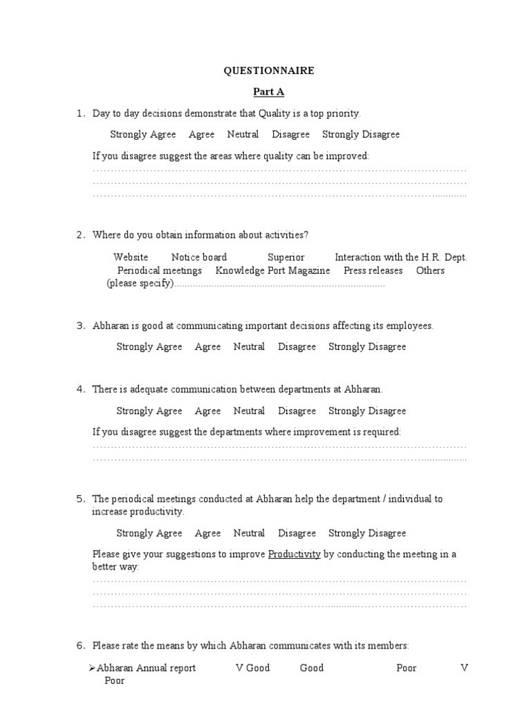 Questionnaire | PDF | Psychological Concepts | Behavioural Sciences