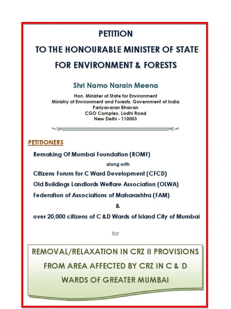 Petition for CRZ Relaxation in Mumbai | PDF | Public–Private ...