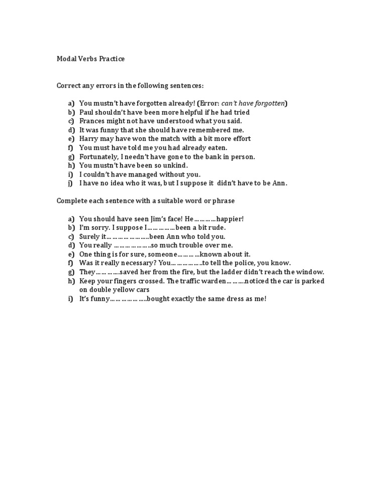 Modal Verbs Practice | PDF