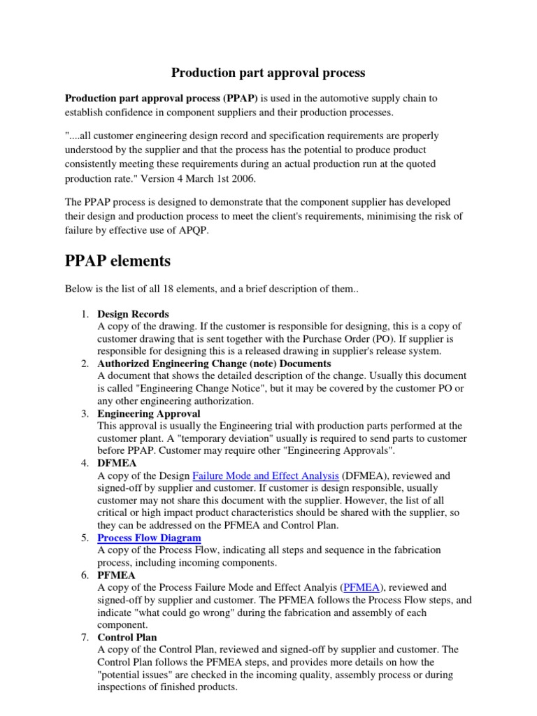 Production Part Approval Process | PDF