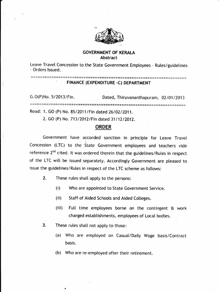 Leave Travel Concession | PDF | Kerala | Government