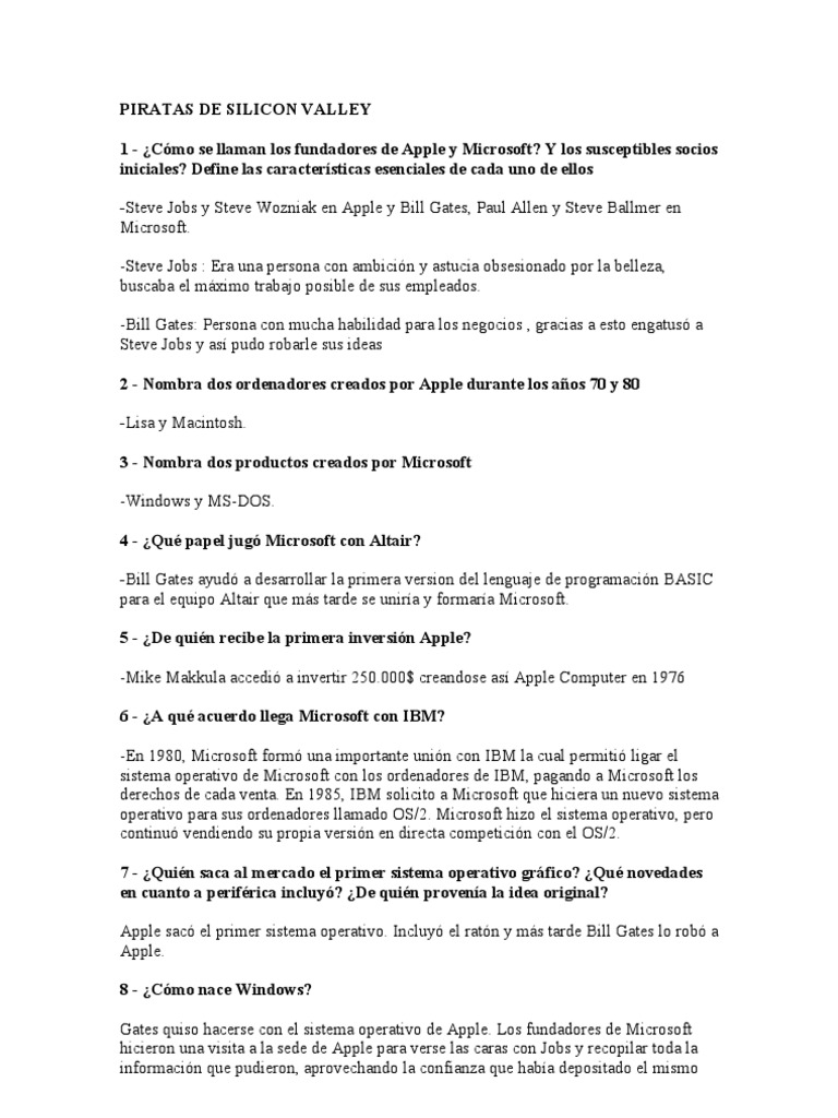 Preguntas Piratas de Silicon Valley | PDF | Microsoft | Apple Inc.