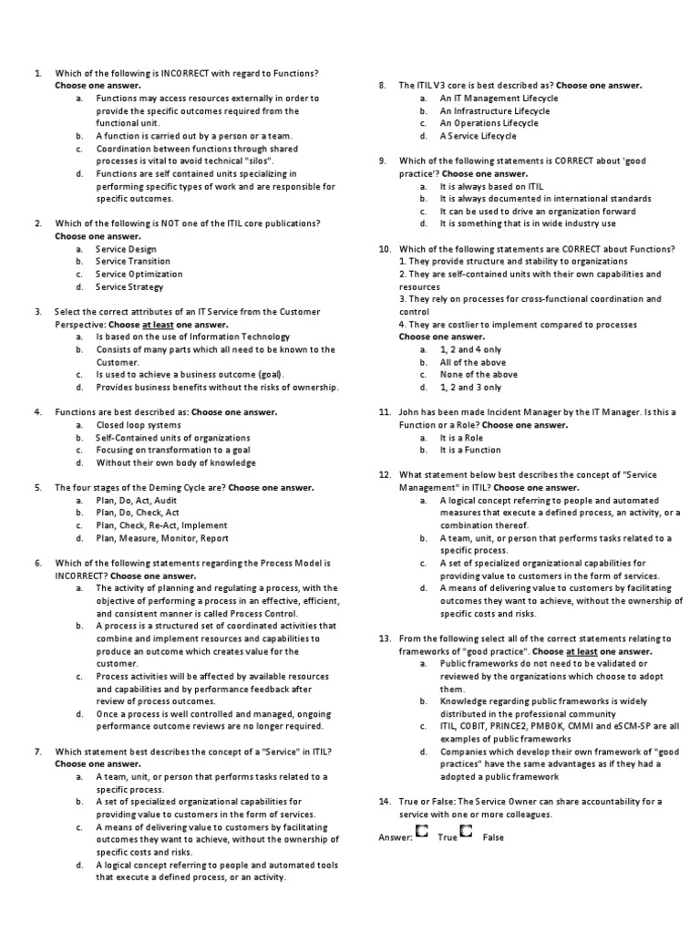 ITIL Quiz | PDF | Itil | Accountability