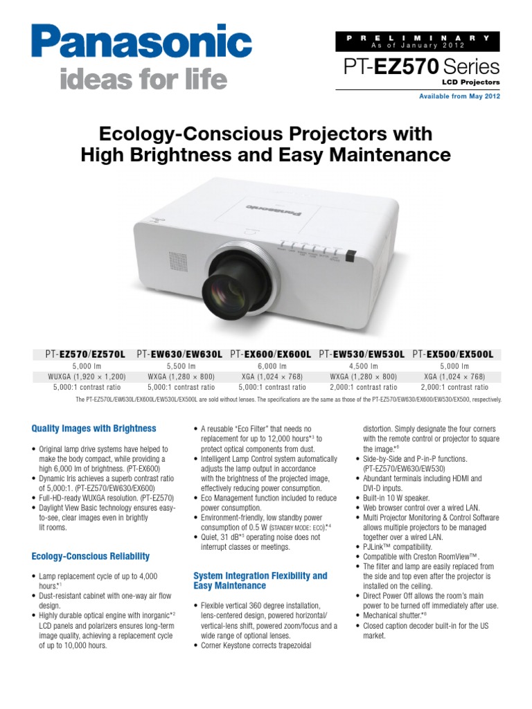Panasonic PT-EX600 Brochure | Display Resolution | Video