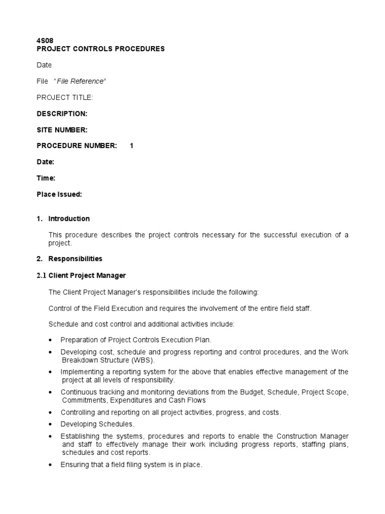 Project Controls Procedures Overview | PDF | Project Management | Budget