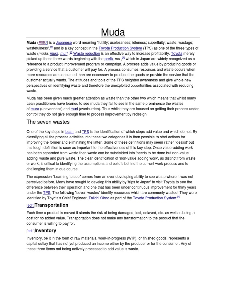 The Seven Wastes: Japanese Toyota Production System Waste Reduction ...