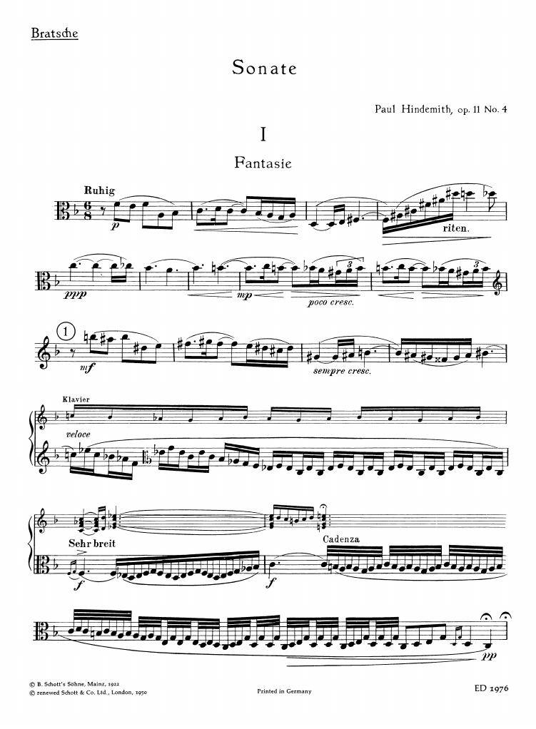 Hindemith - Viola Sonata, Op. 11-4 - Viola