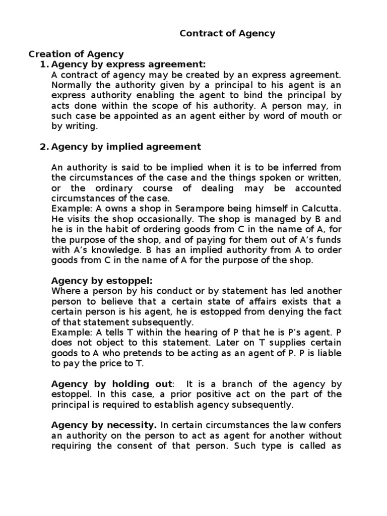 Contract of Agency | PDF | Law Of Agency | Estoppel