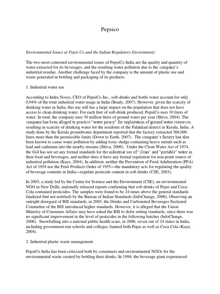 PepsiCo India's Environmental Challenges | PDF | Pepsi Co | Water Resources