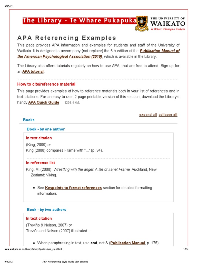 APA Referencing Style Guide (6th Edition) | PDF | Citation | Digital ...