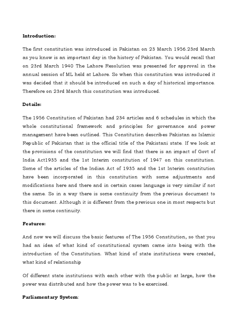 1st Constitution of Pakistan 1956 | PDF | Supreme Courts | Heads Of State