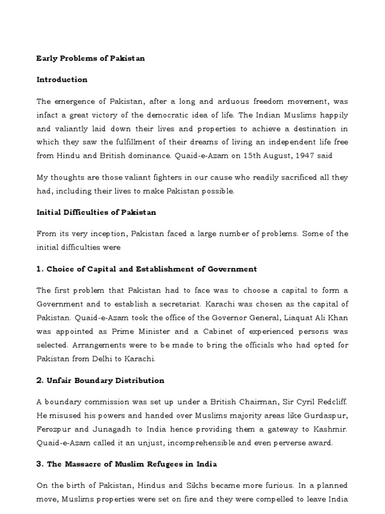 Early Problems of Pakistan | PDF | Pakistan | Kashmir