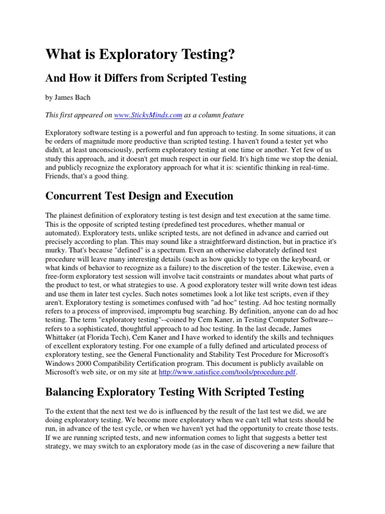 What Is Exploratory Testing And How It Differs From Scripted Testing Pdf Software Testing 4743