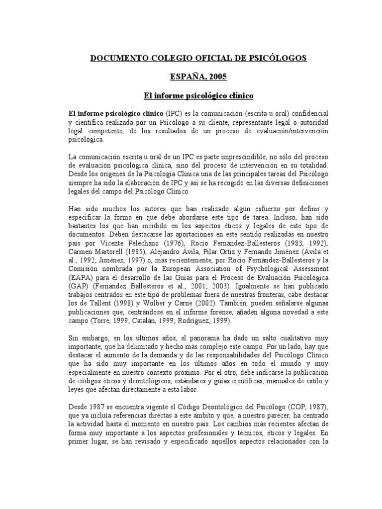 Informe psicológico clínico