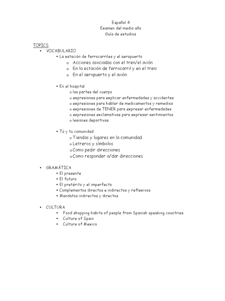 Español 4 Midterm Study Guide | PDF | Style (Fiction) | Grammar