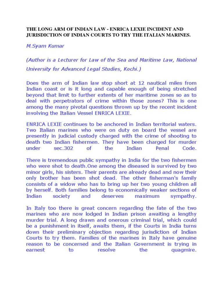 Jurisdiction in Enrica Lexi Case | PDF | Territorial Waters | Admiralty Law