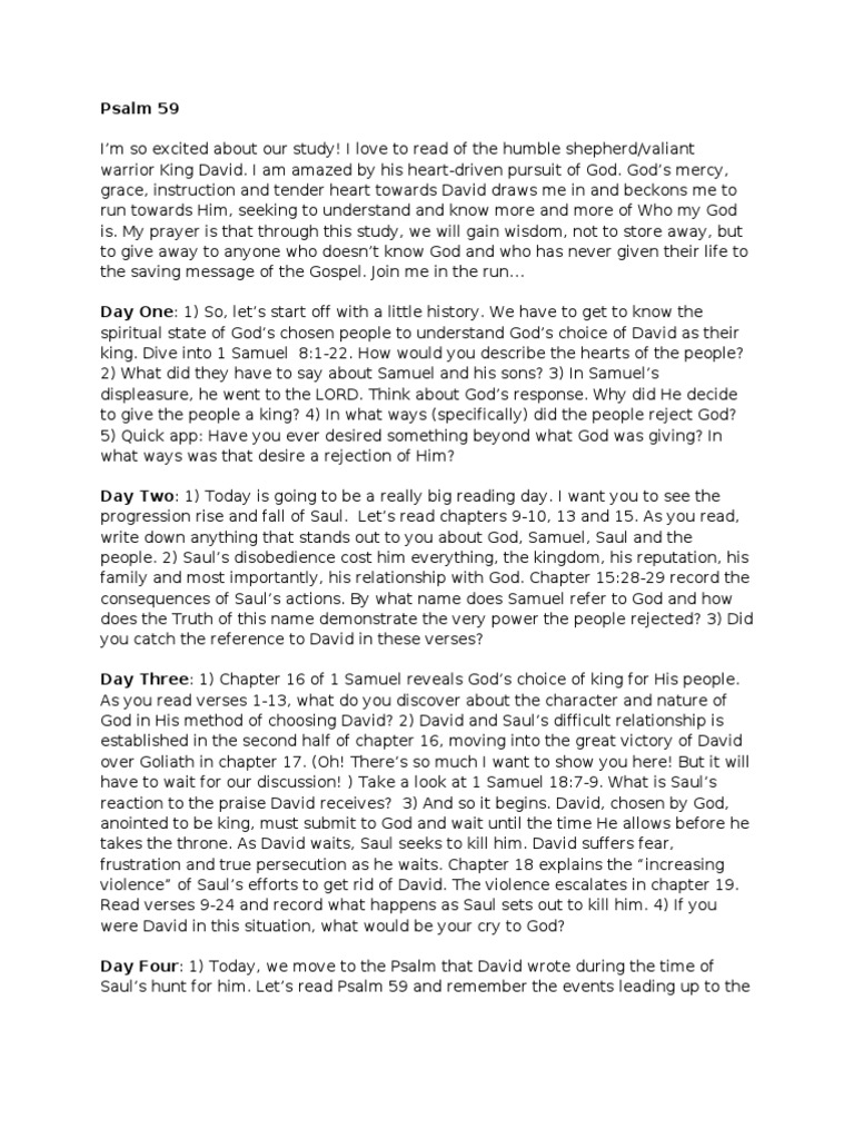 Psalm 59 | PDF | David | Saul
