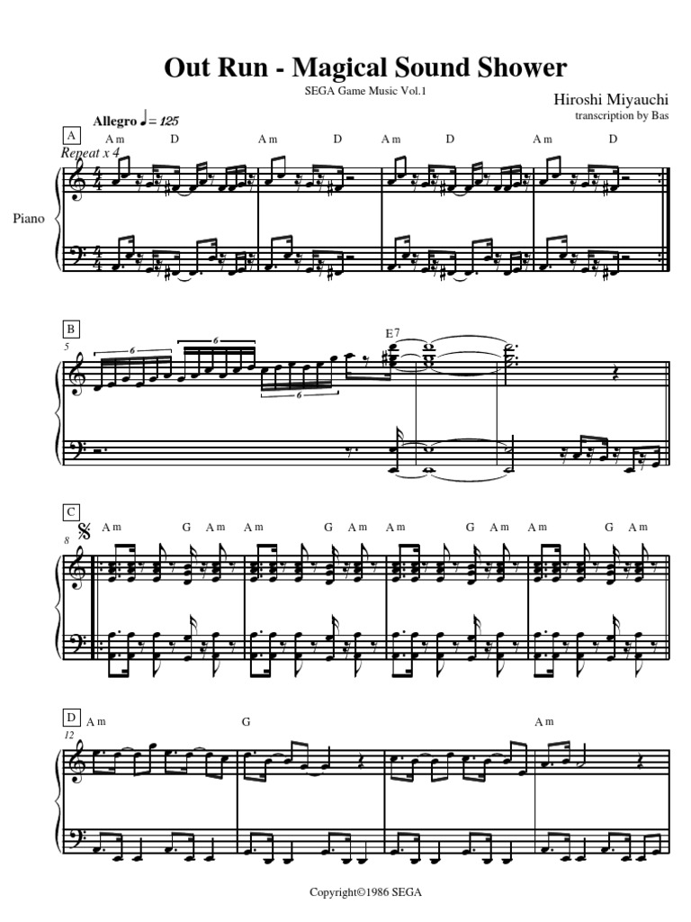 OutRun - Magical Sound Shower (Sega Video Game Sheet Music Piano) | PDF