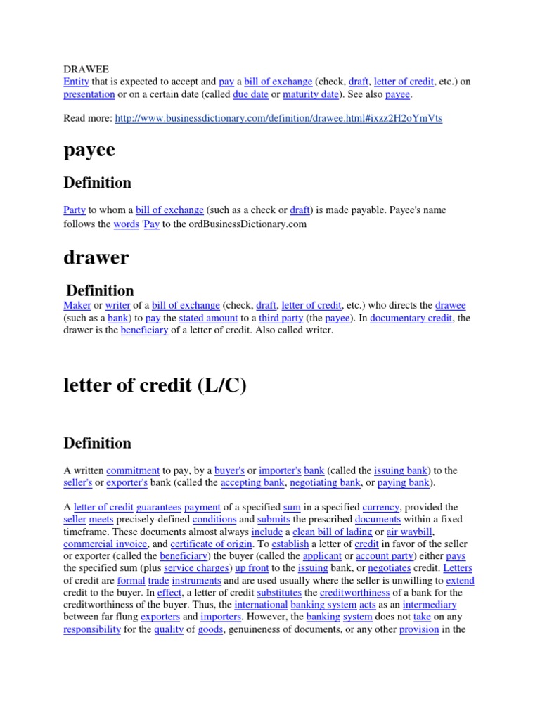 DRAWEE | PDF | Negotiable Instrument | Letter Of Credit