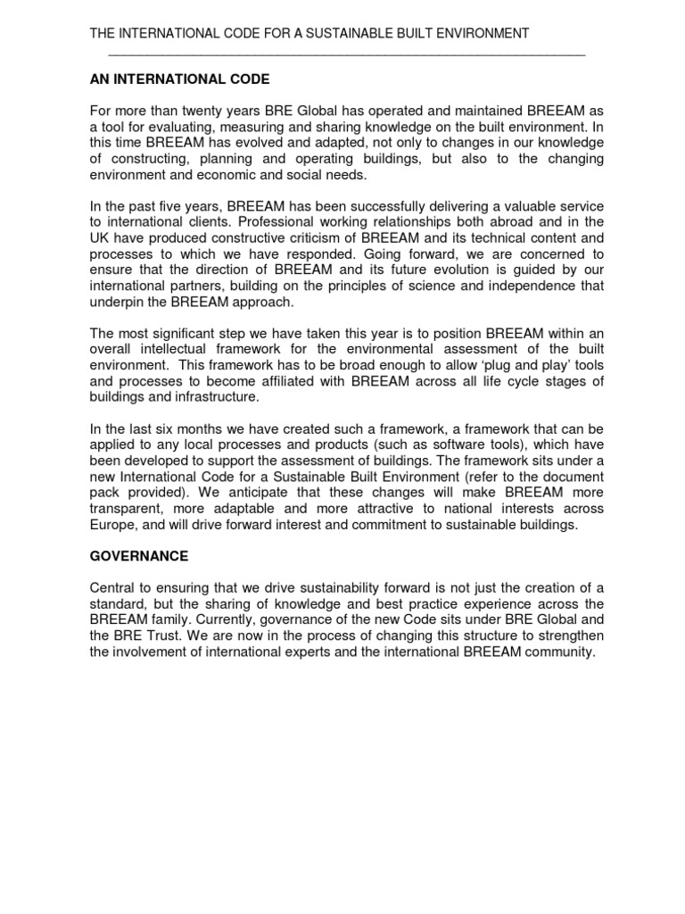 Code For A Sustainable Built Environment - BREEAM Standards For Europe ...