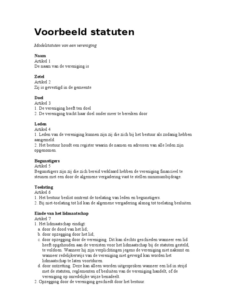 Voorbeeld statuten
