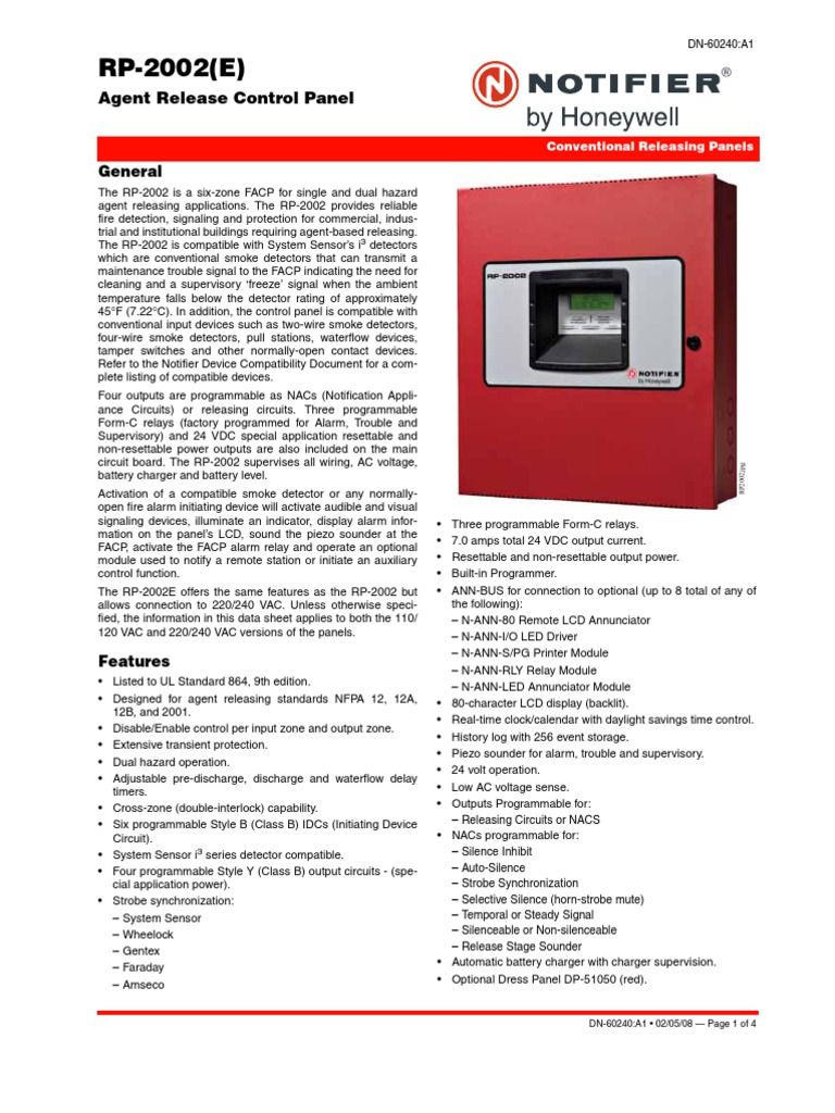 NOTIFIER Panel Convencional para Extincion RP-2002 | PDF | Relay ...