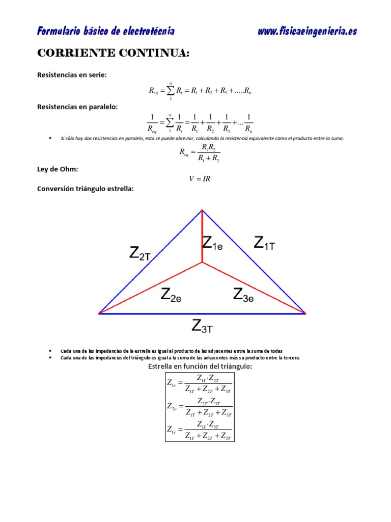 Formulario Electro | Descargar gratis PDF | Energia electrica | Resistencia Eléctrica y Conductancia