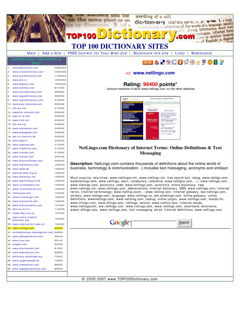 Top 100 Dictionary Site | PDF | Dictionary | Online And Offline