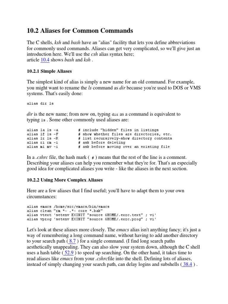 10.2 Aliases For Common Commands | PDF | Command Line Interface ...