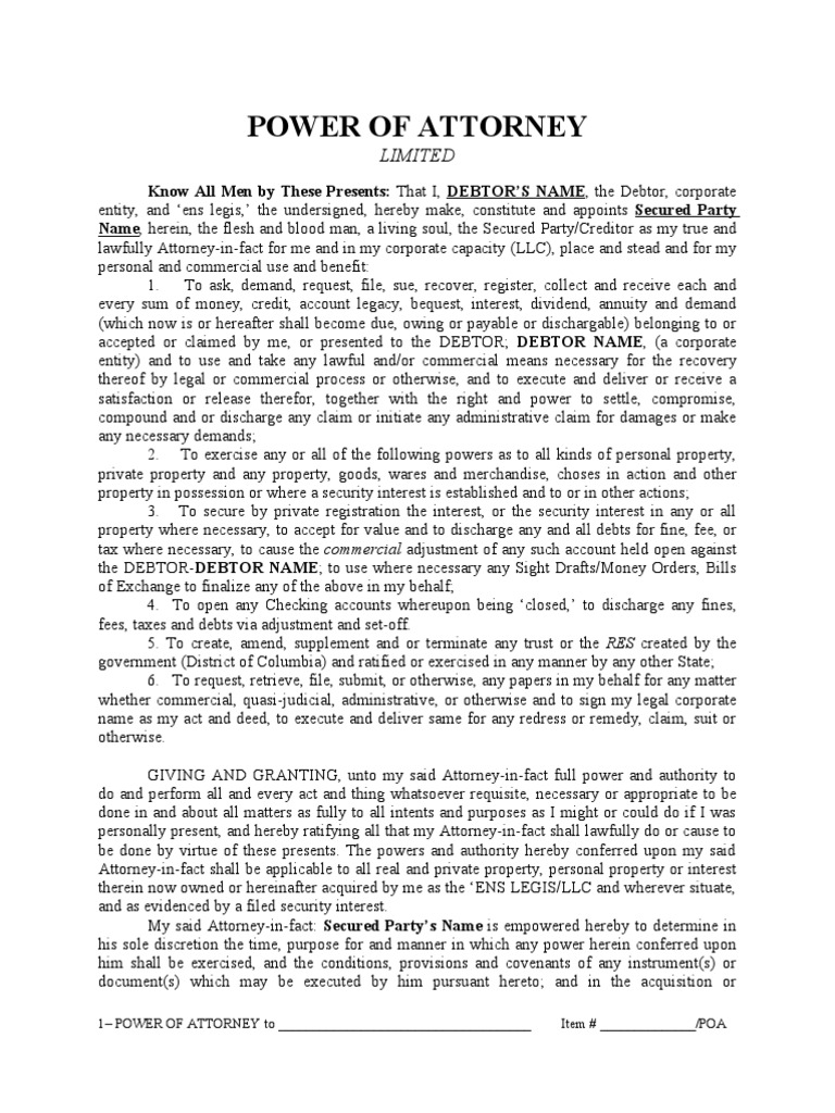 Power of Attorney | PDF | Power Of Attorney | Security Interest