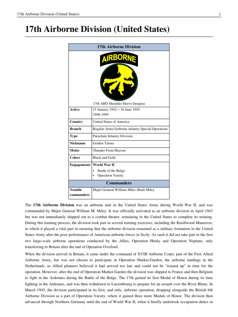 17th Airborne Division (United States) | Airborne Forces | Division ...