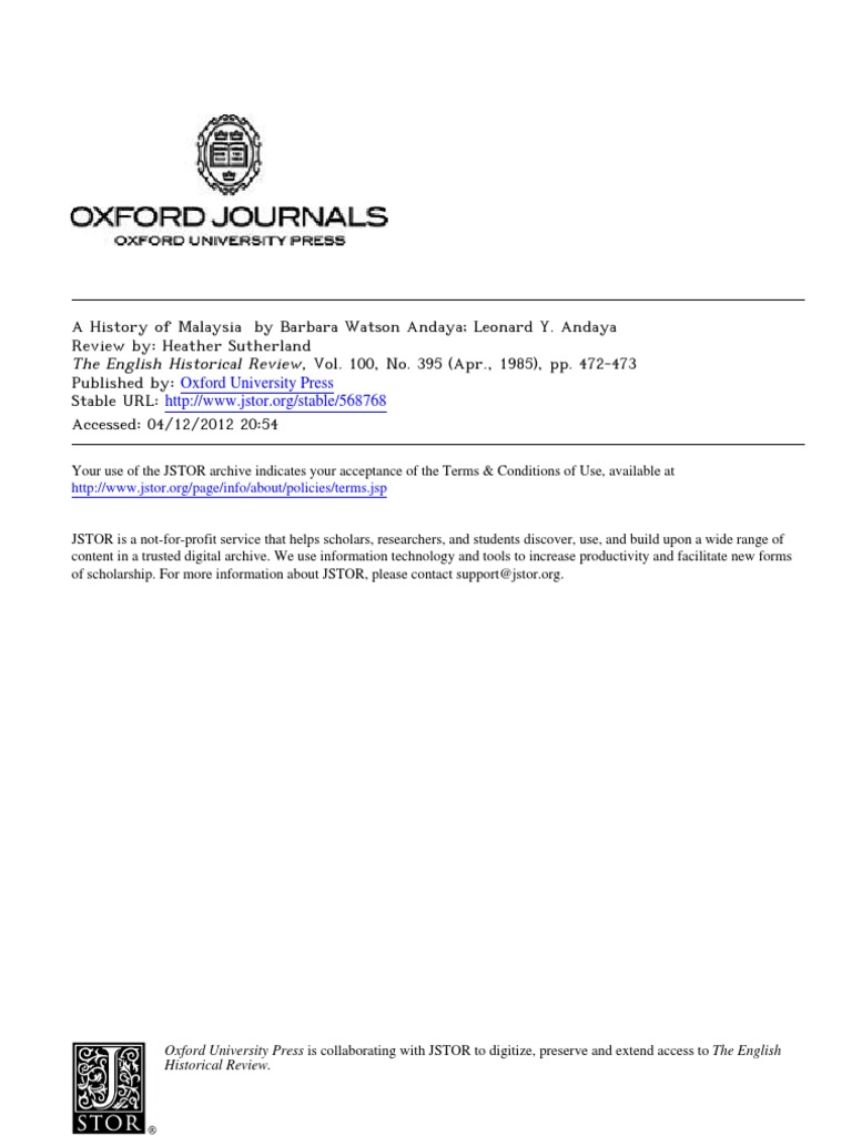 A History of Malaysia by Barbara Watson Andaya Leonard Y. Andaya Review ...