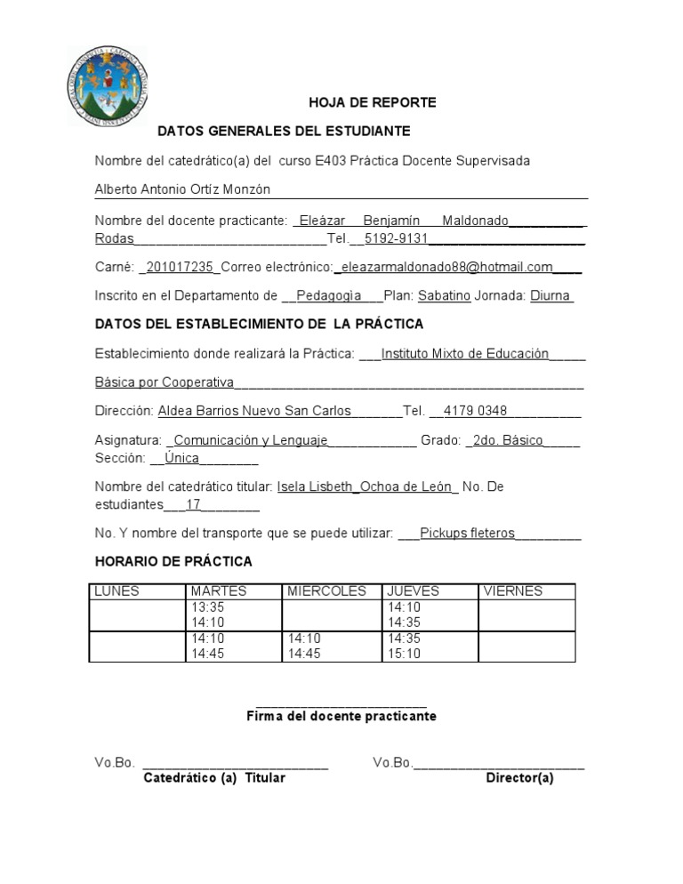 Hoja de Reporte de Practica Administrativa Usac | PDF