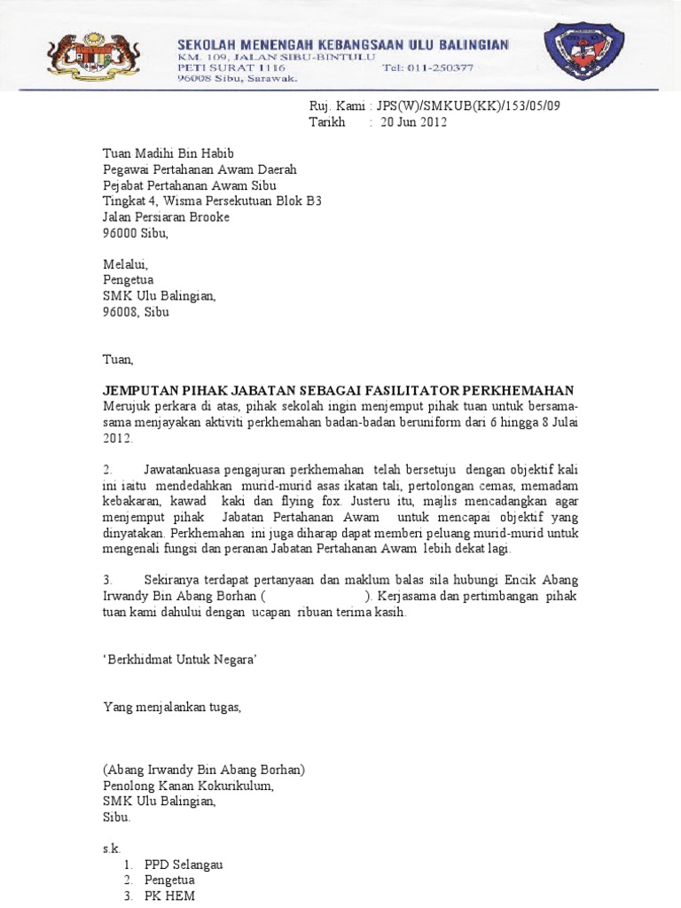 Surat Jemputan Jpam Sibu Perkhemahan Unit Beruniform | PDF