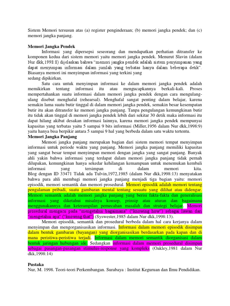 Memori Jangka Panjang Dan Jangka Pendek Dan Kerja | PDF Memori Jangka Panjang Dan Jangka Pendek Dan Kerja | PDF