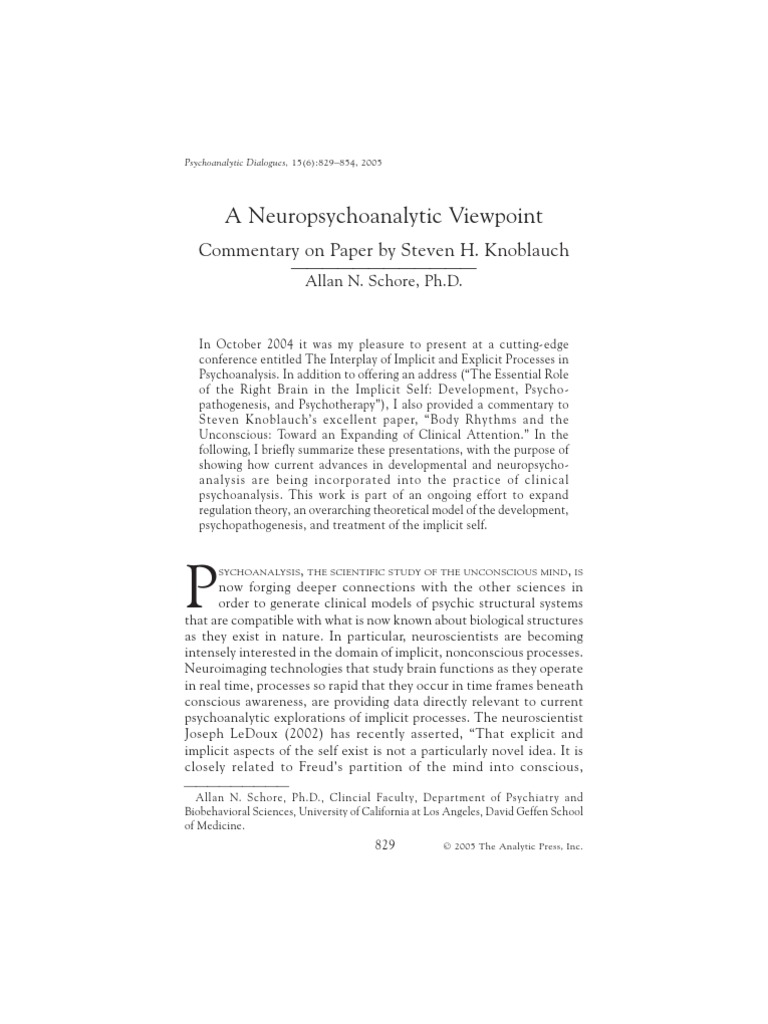A Neuropsychoanalytic Viewpoint: Commentary On Paper by Steven H ...