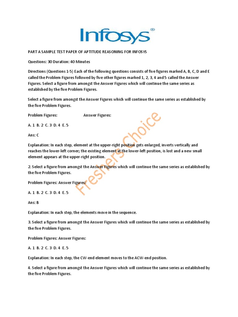 INFOSYS Placement Paper 2 - Freshers Choice | PDF | Motivation | Motivational