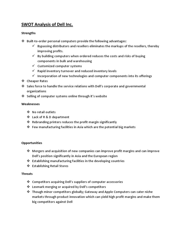 SWOT Analysis of Dell Inc | PDF | Dell | Hewlett Packard