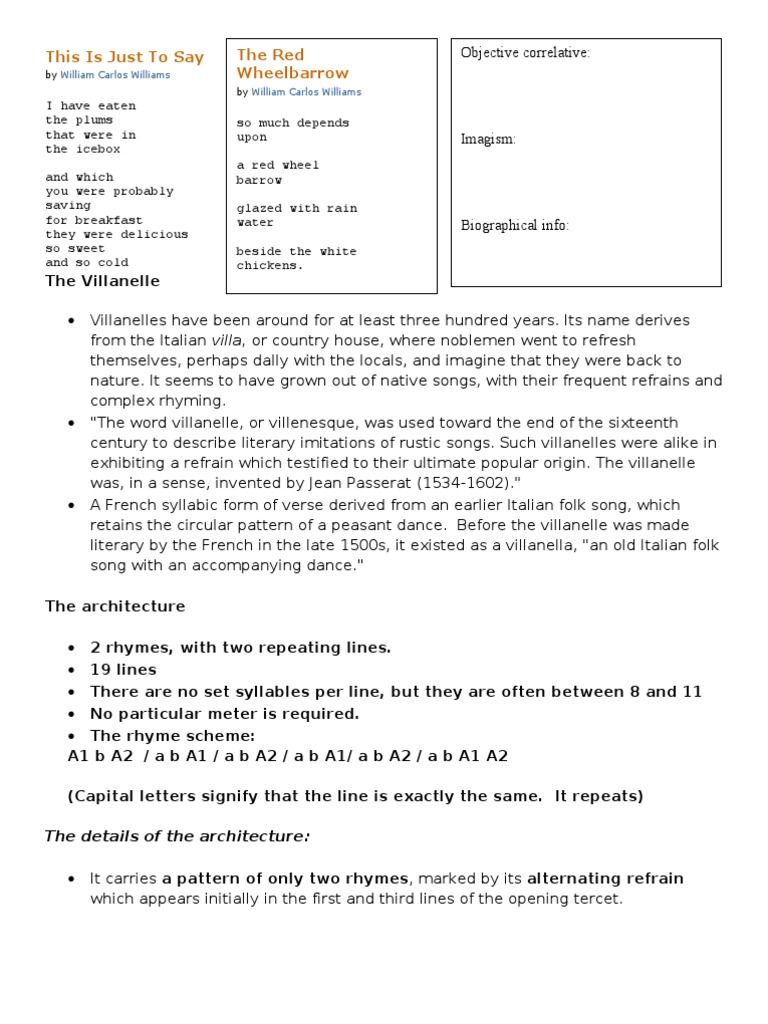 Villanelle Notes | PDF | Poetic Form | Poetry