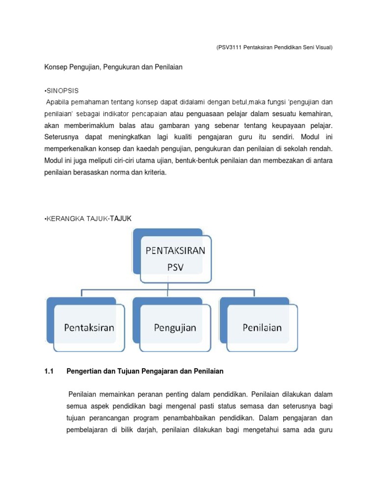 PSV3111 Pentaksiran Pendidikan Seni Visual | PDF