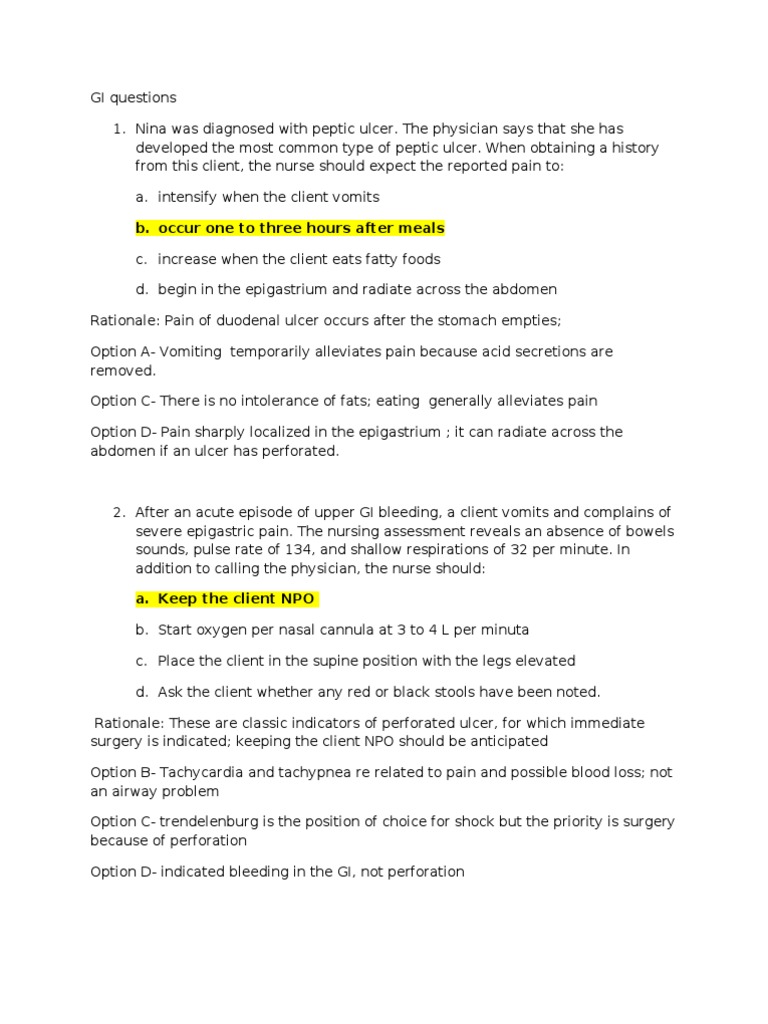 Gastrointestinal Questions | PDF | Hypoglycemia | Bile