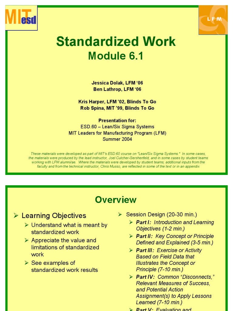 6 1standard Work | PDF | Lean Manufacturing | Six Sigma