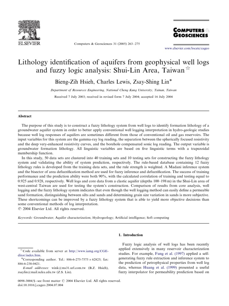 Identifying Groundwater Aquifer Lithology Using Fuzzy Logic Analysis of ...