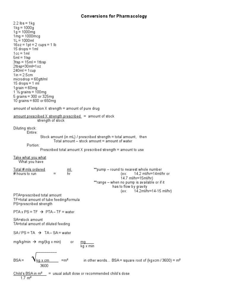 Pharmacology Conversion Guide | PDF | Medical Treatments | Pharmacology
